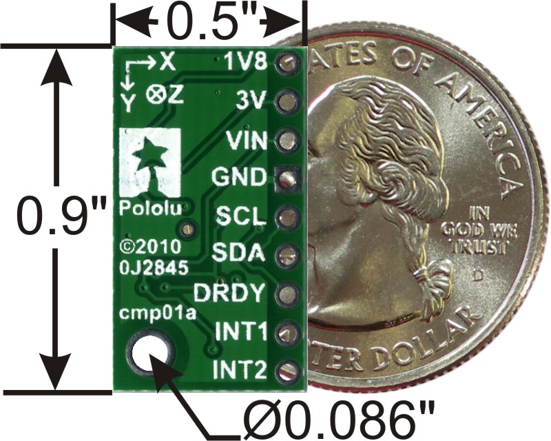 Pololu - LSM303DLH 3D Compass and Accelerometer Carrier with Voltage ...